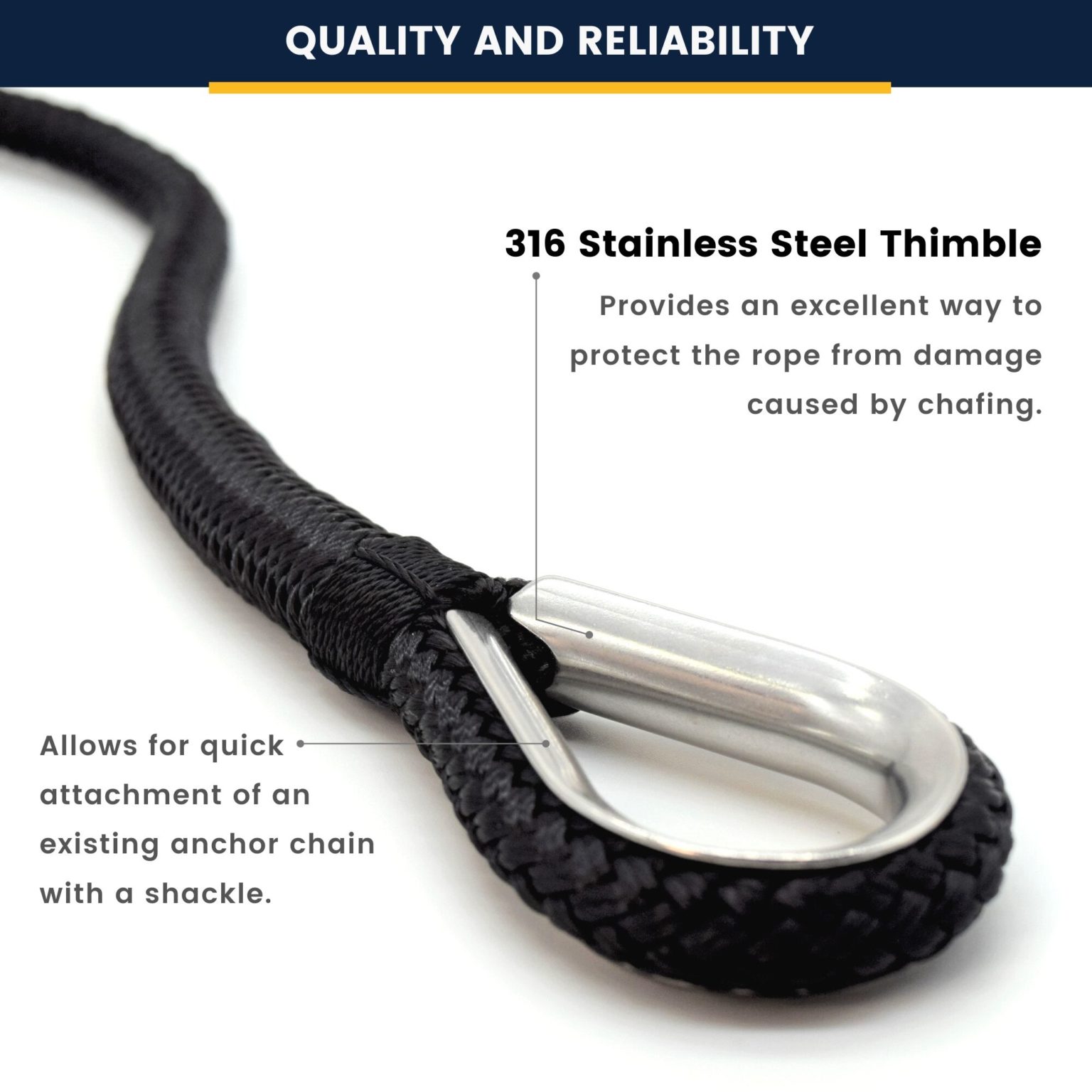 Sea Rock Marine Premium Double Braid Nylon Anchor Line with Thimble - 3 ...