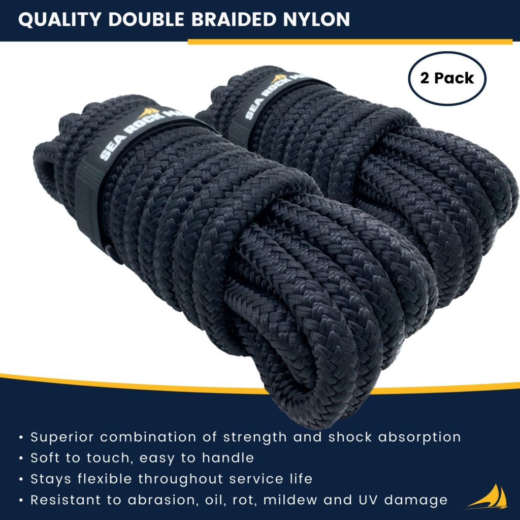 Sea Rock Marine Premium Double Braid Nylon Dock Line - 5/8” x 30’ (16mm ...
